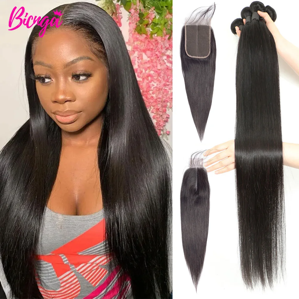 28-30-32-Pouces-tissage-avec-closure-cheveux-raides-br-silien-Fermeture ...