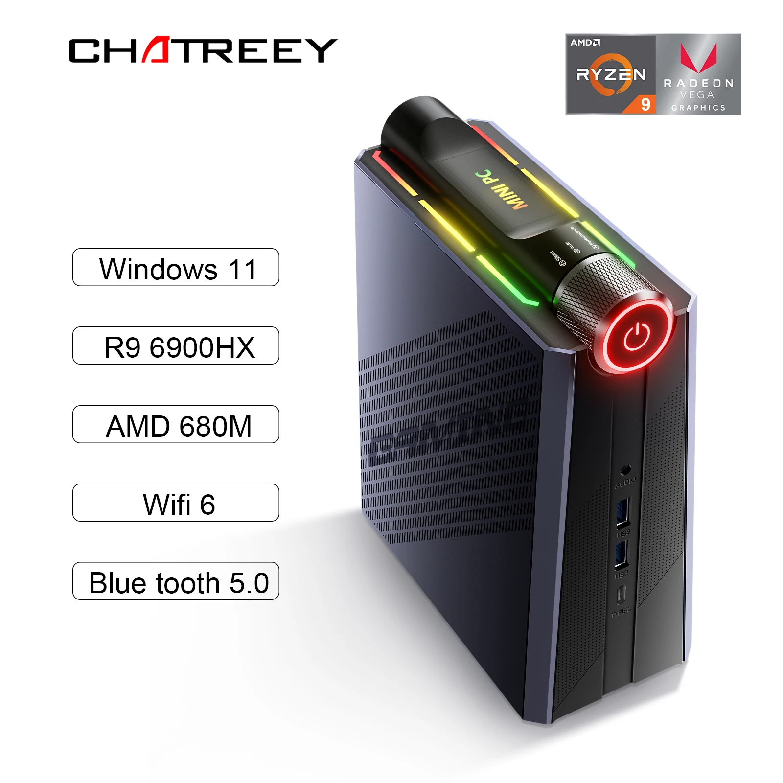 Chatreey Mini PC AM08 AMD Ryzen 7 7735HS R9 6900HX 680M, 8 núcleos ...