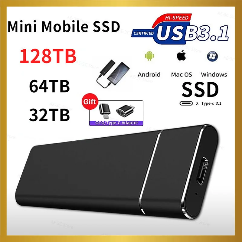 Portable High-speed External 1TB Solid State Drive 128TB SSD Mobile ...