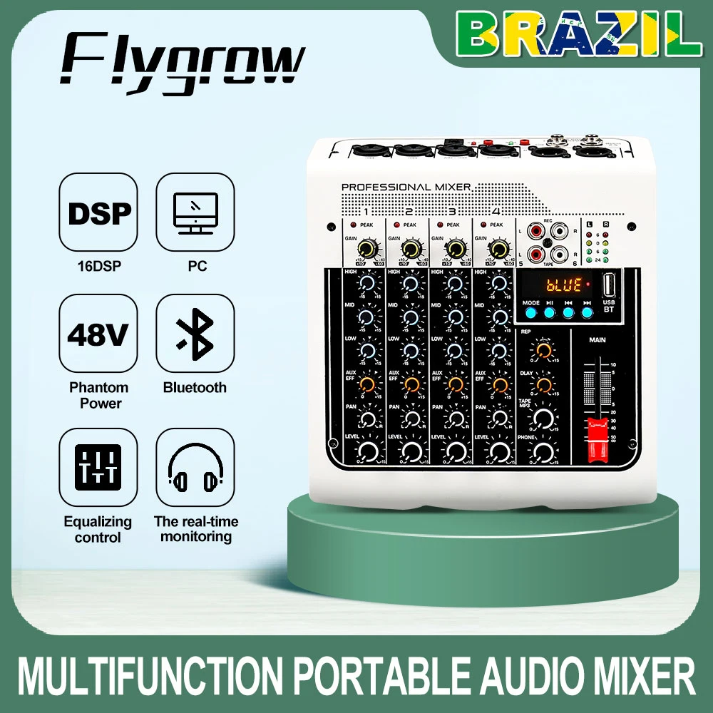 Flygrow MX400 4 Channel Professional Mini Audio Mixer MP3/Bluetooth ...