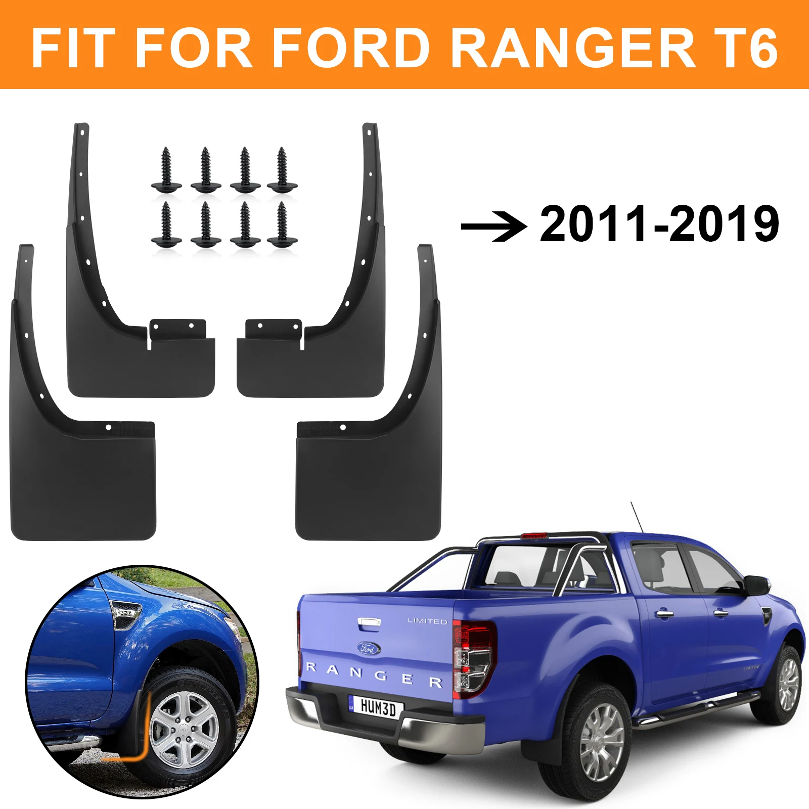 For-Ford-Ranger-T6-2011-2019-Mudguards-Styling-Splash-Guards-Front-Rear ...