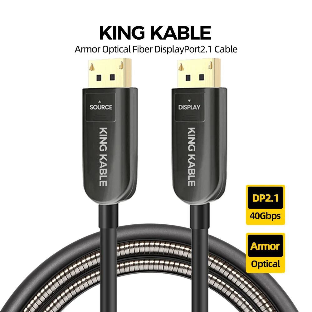 KING KABLE Armor Optical Fiber DP2.1 Cabo 40Gbps DisplayPort2.1 DP2.0 1.4 10K 8K60 4K144 2K240 ...
