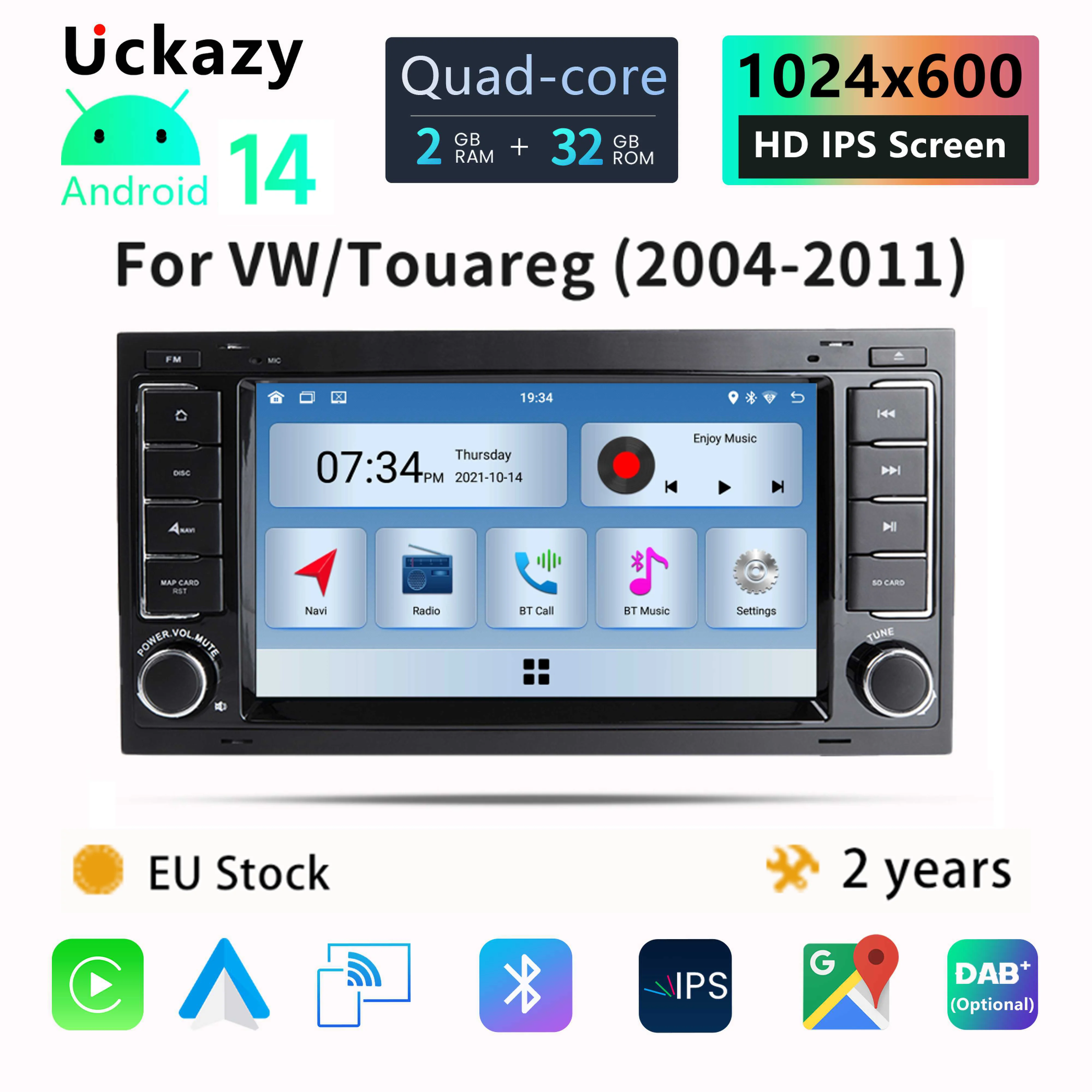 7-calowe radio samochodowe z Androidem 14 do Volkswagen VW Touareg ...