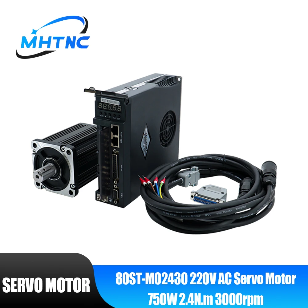 80ST-M02430 750W 220V AC Servo Motor 2.4N 3000rpm with Driver Power ...