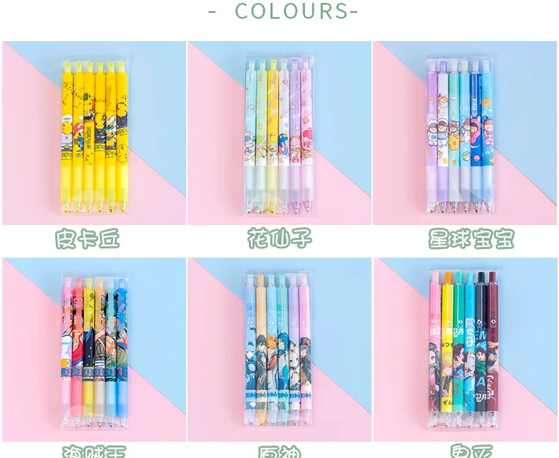STYLO,V 6pcs--stylo à pression de dessin animé, stylo à Gel, recharge ...