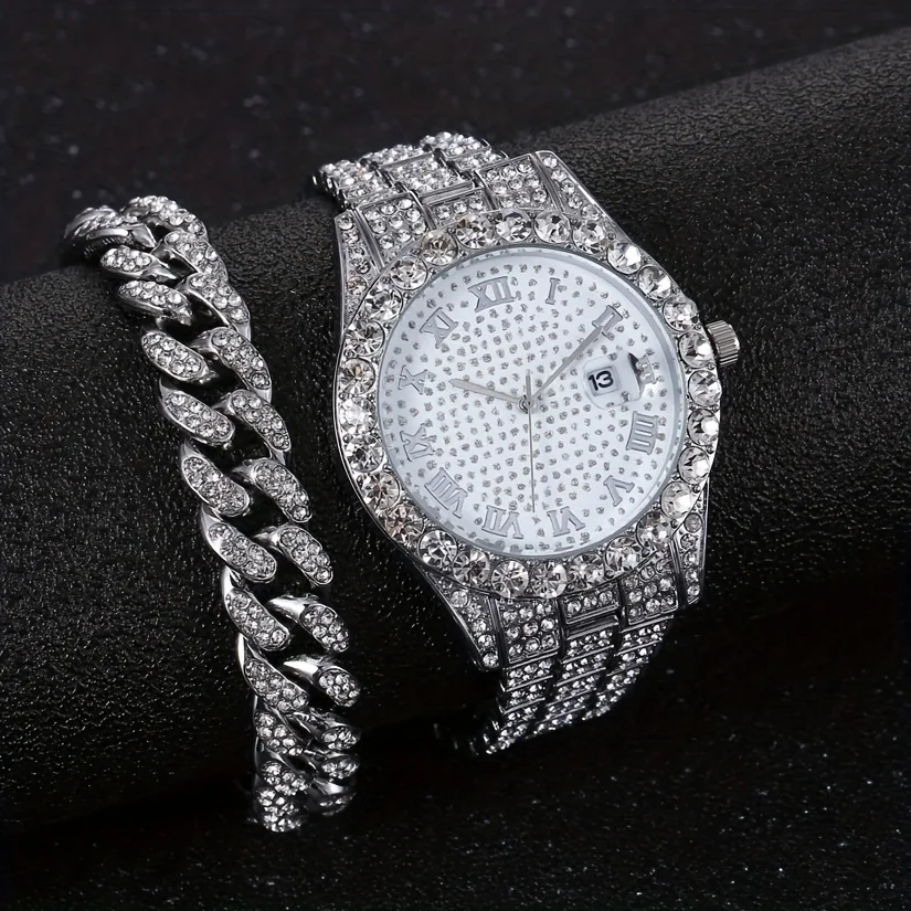 1pc-Men-s-Calendar-Rhinestone-Studded-Quartz-Wristwatch-With-Alloy ...