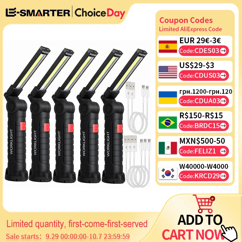 New-Portable-COB-LED-Flashlight-USB-Rechargeable-Work-Light-Magnetic ...