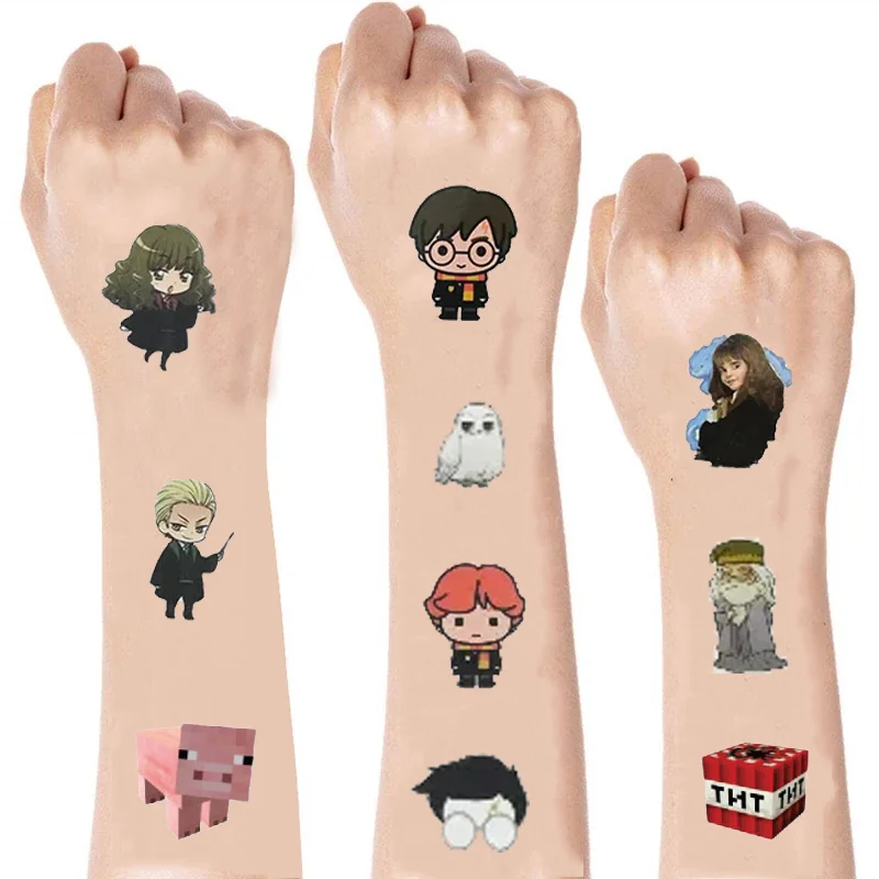 Cartoon Mining Pixel Theme Tattoo Stickers Kids Birthday Party Decor ...