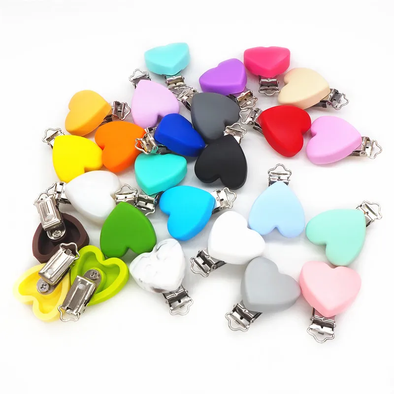 Chenkai 10PCS Heart Silicone Clips Baby Pacifier Dummy Teether Soother ...