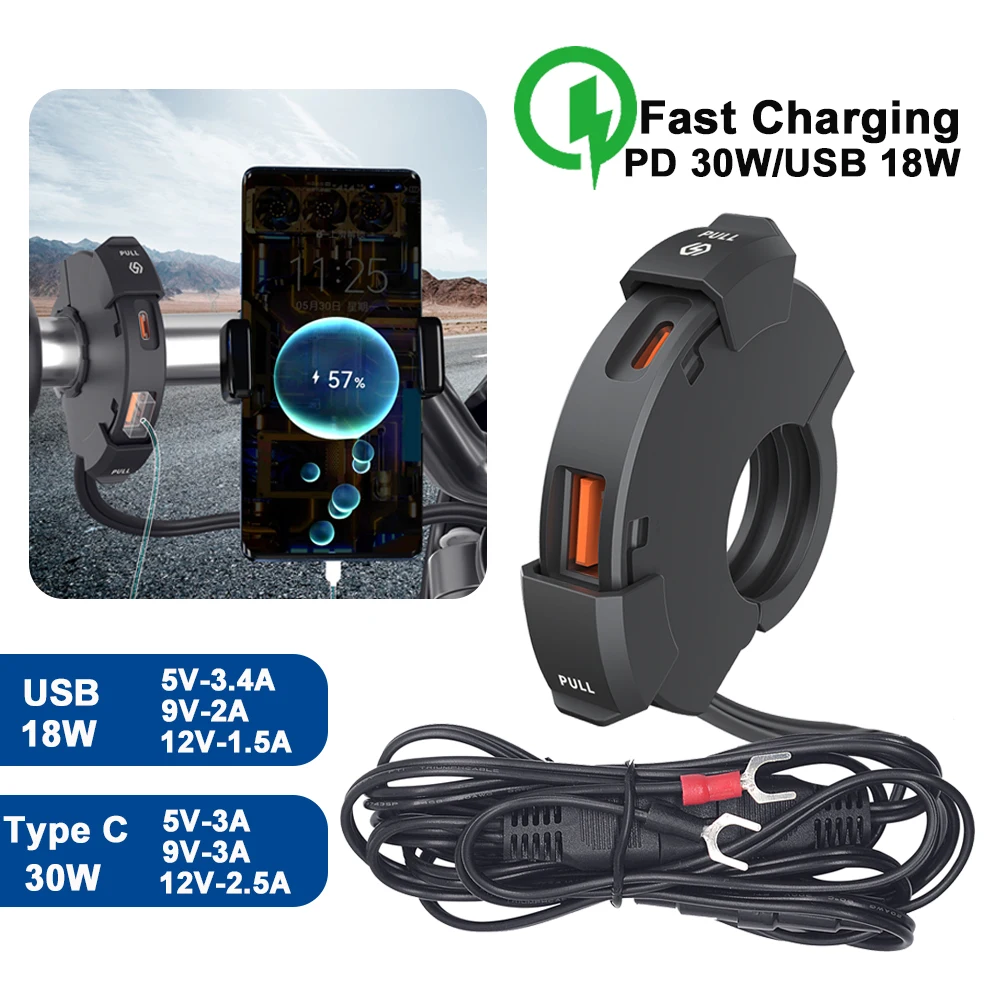 48W-Motorcycle-USB-Charger-QC3-0-18W-Type-C-PD30W-Waterproof-Handlebar ...