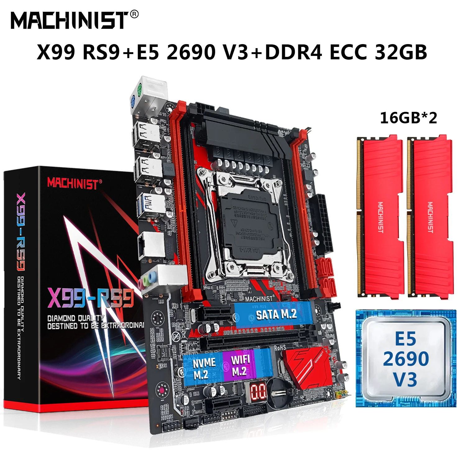 Usinista rs9 x99 conjunto de placa mãe kit xeon e5 2690 v3 processador ...