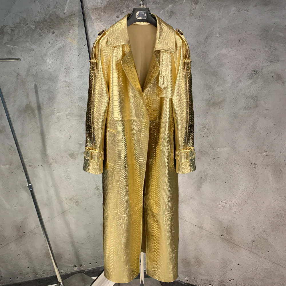 Gold-Leather-Coat-Long-Ladies-Real-Sheepskin-Coat-Genuine-Sheep-Leather ...