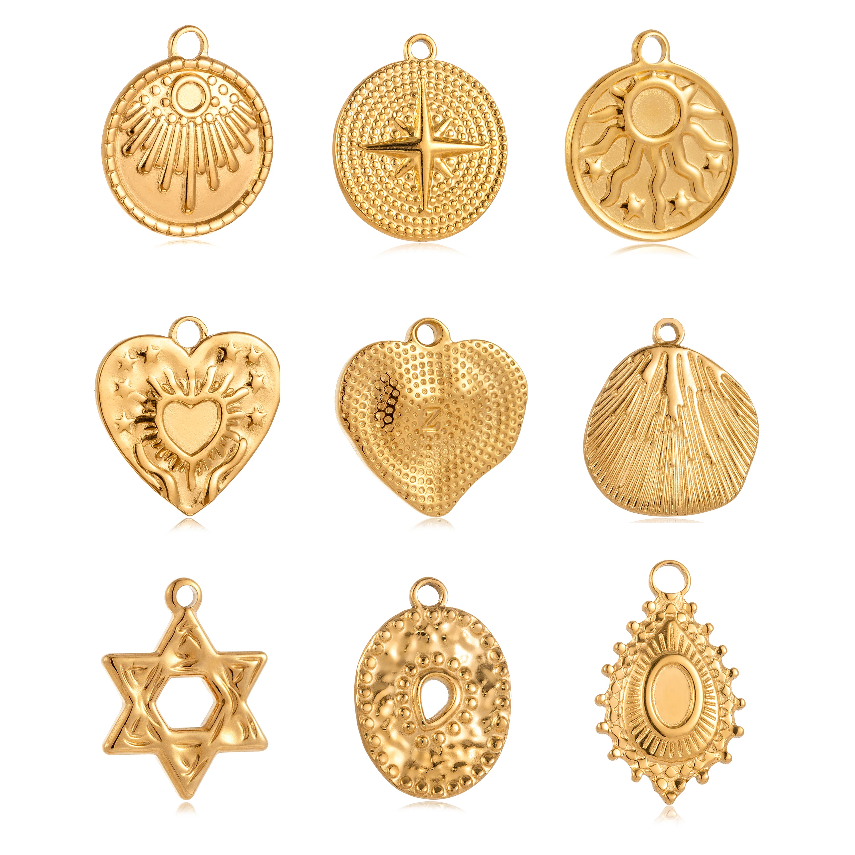 3pcs-Stainless-Steel-Gold-Color-Plated-Sun-Hexagram-Star-Heart-Love ...
