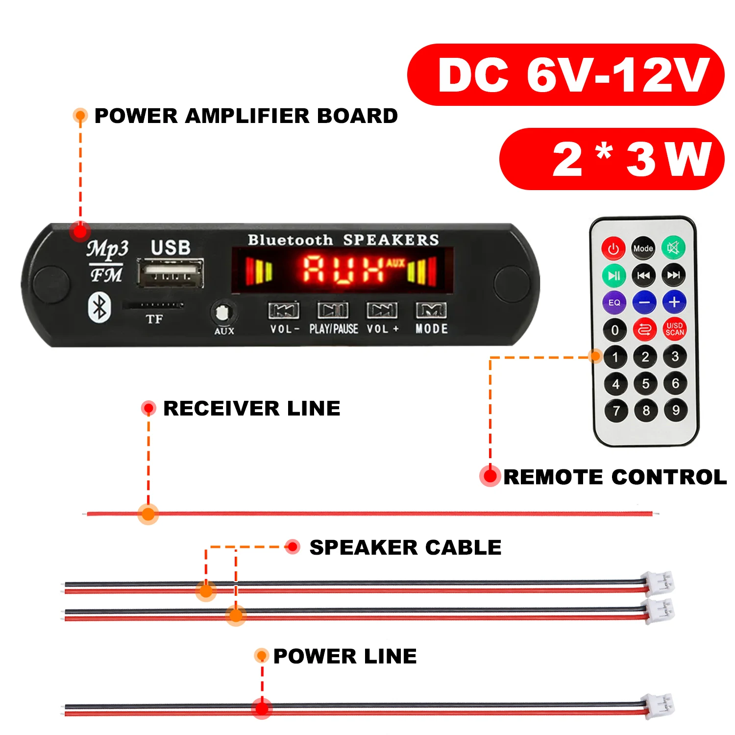 6W-Amplifier-12V-MP3-Decoder-Board-Bluetooth-5-0-Stereo-Audio-DIY-Car ...
