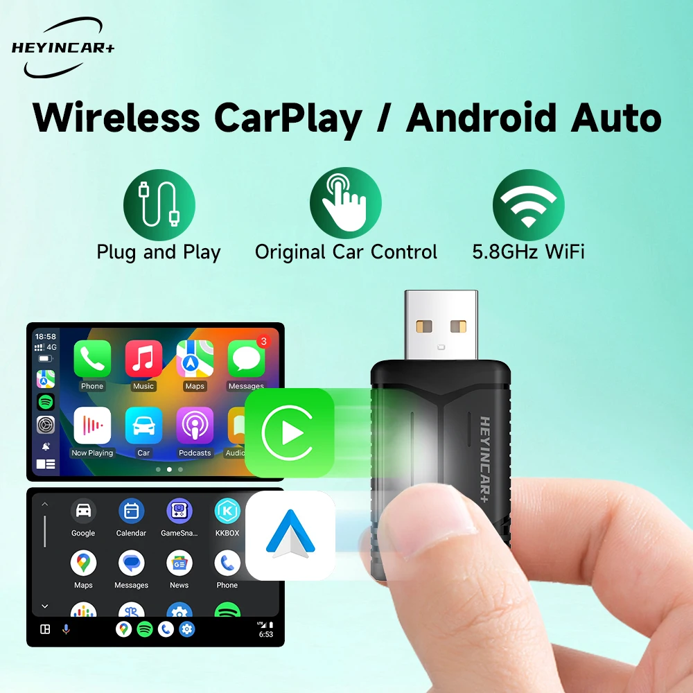 2024-HEYINCAR-2in1-Wireless-Android-Auto-Adapter-Carplay-Smart-Dongle ...