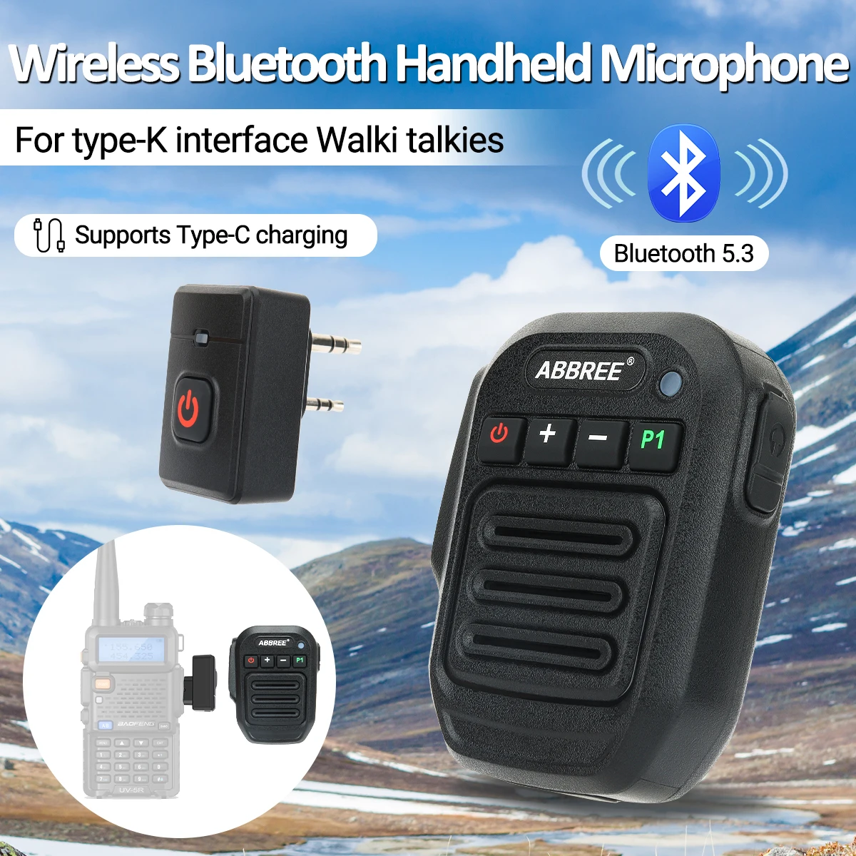 ABBREE-Walkie-Talkie-Wireless-Bluetooth-Handheld-Speaker-Mic-Shoulder ...