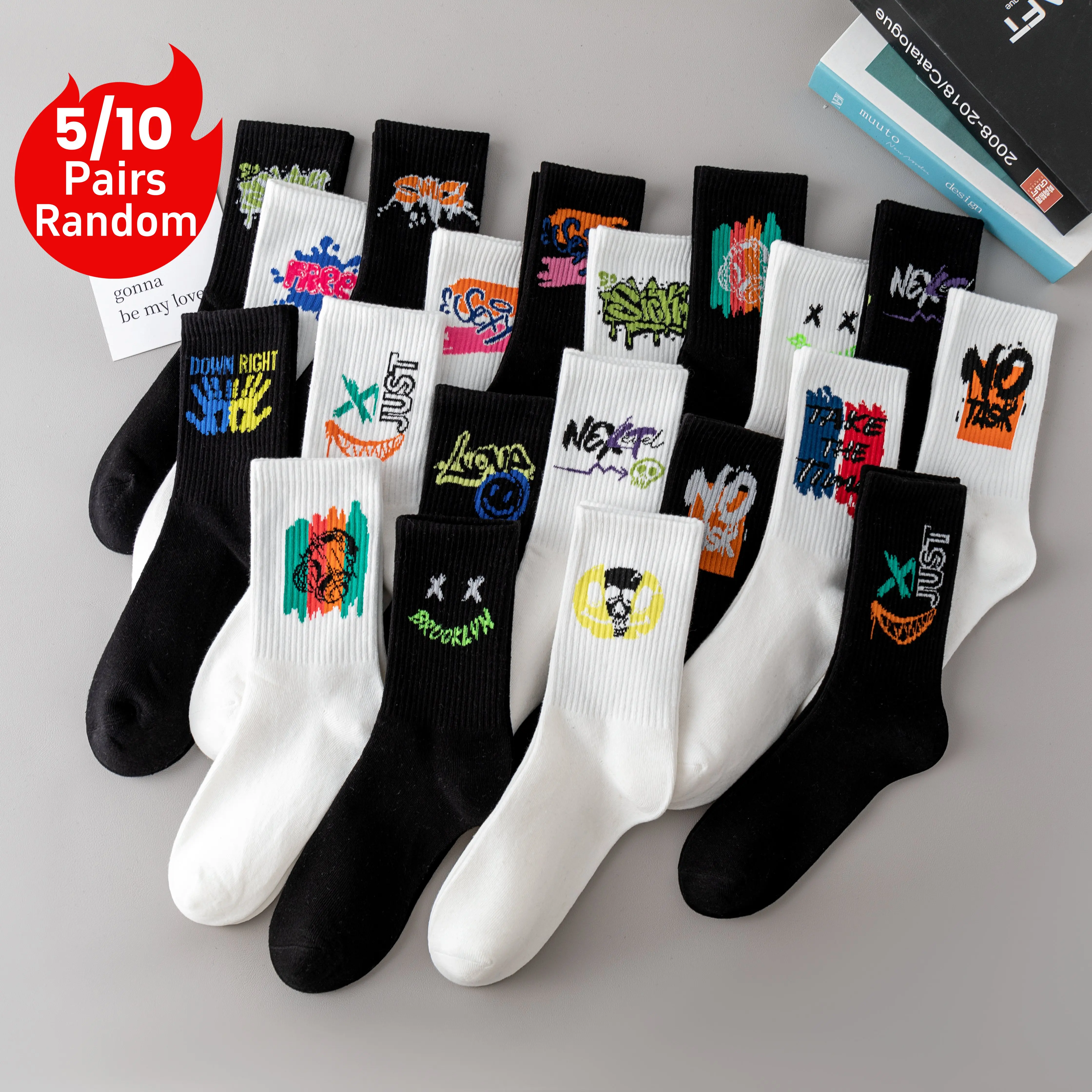 Men's Random Styles Crew Socks, Graffiti Designs, Unique, Street ...
