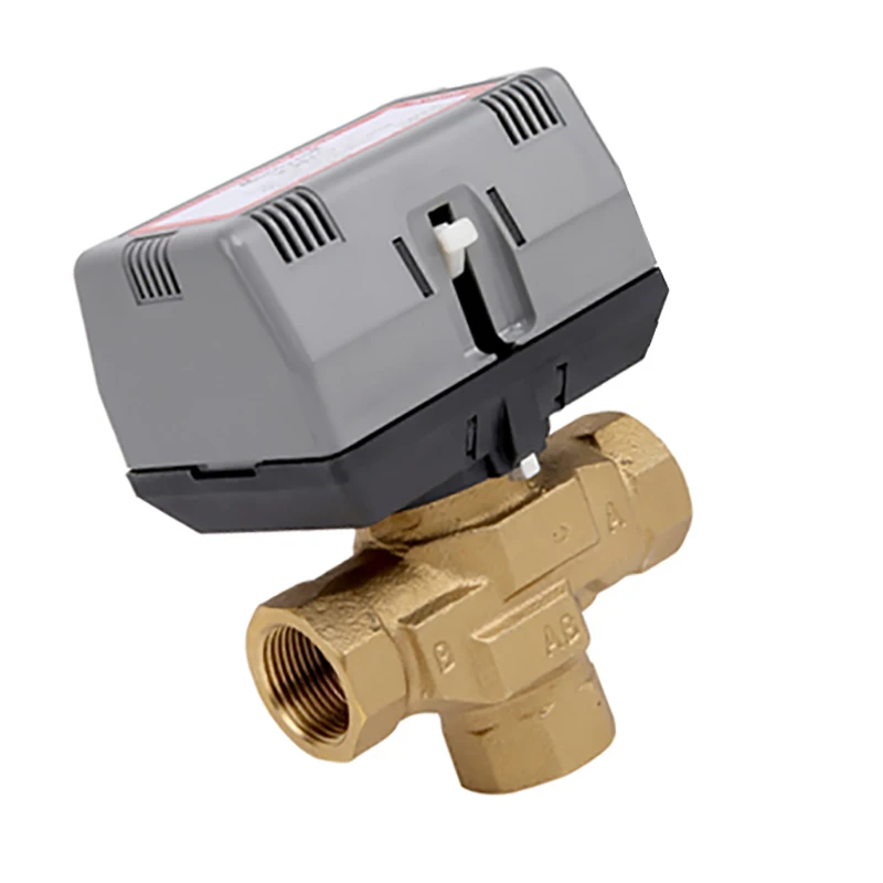 1/2'' 3/4'' 1'' Three-way Brass Motorized Shut-off Valve AC220V With VC6013 Fan Coil Electric ...