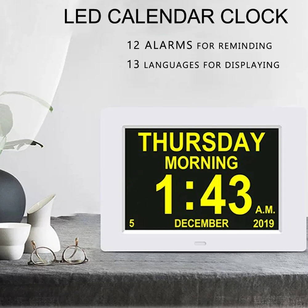 12-Alarms-LED-Calendar-Clock-with-Multi-languages-to-Display-Reminding ...
