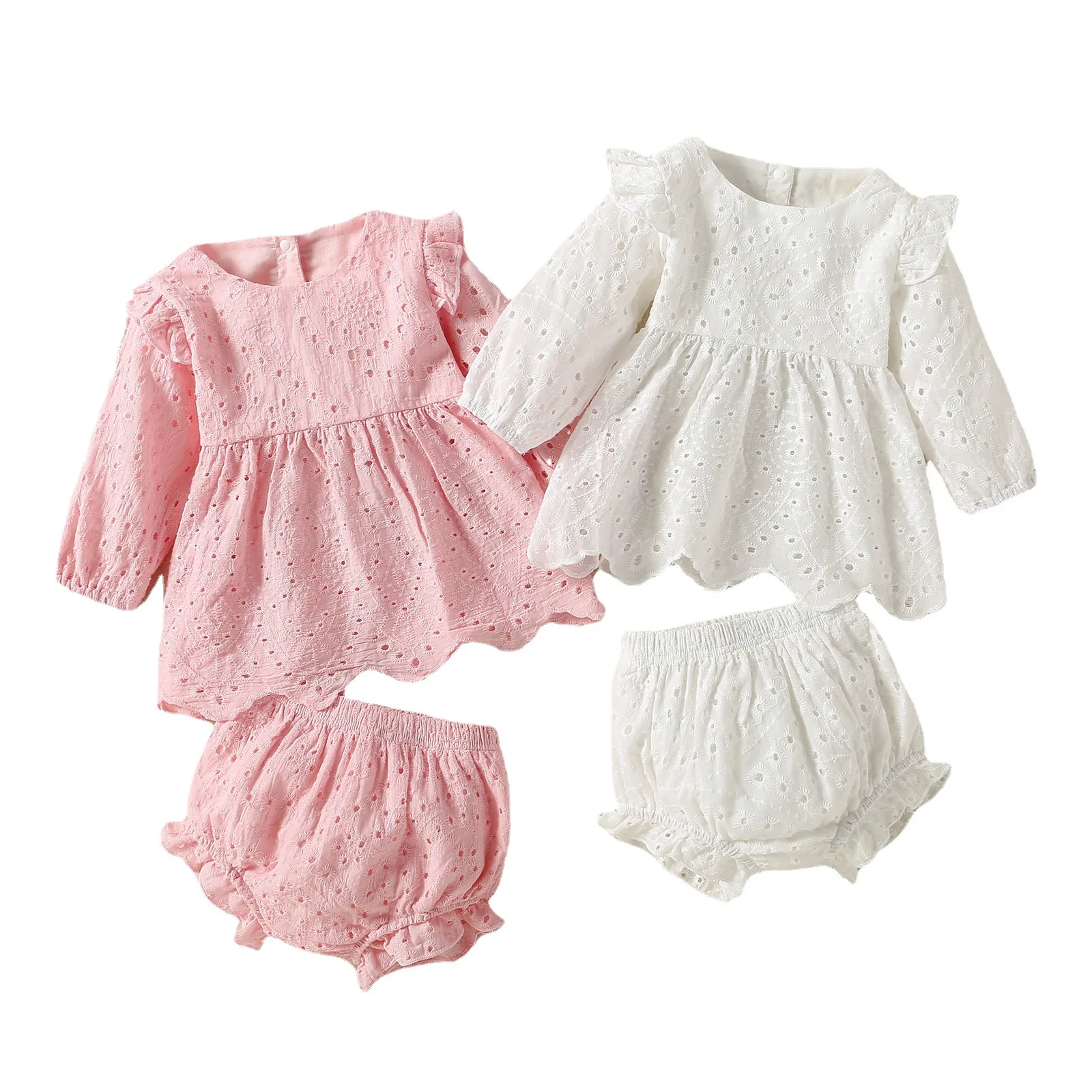 0-24M Newborn Baby Girls Hollow Clothes Outfits Lace Long Sleeve Tops ...