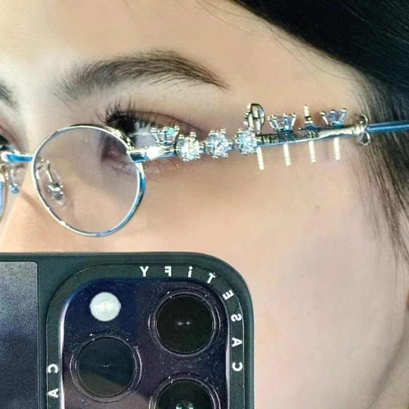 New-Y2K-Silver-Blue-Light-Blocking-Eyewear-Rhinestone-Oval-Metal-Frame ...