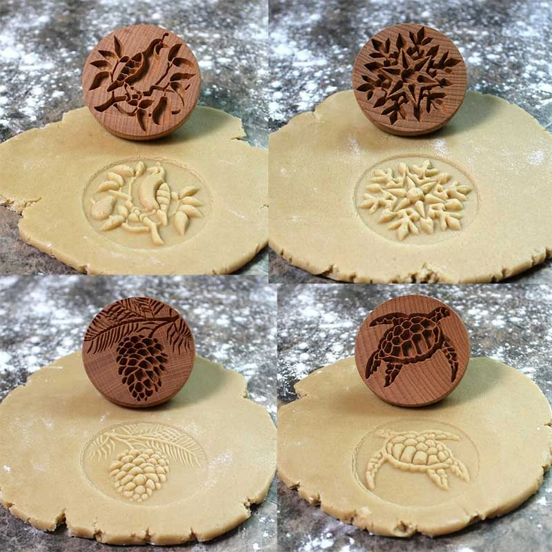 Wooden Cookie Stamp Cookie Moulds Press Pinecone Bird Baking Molds ...