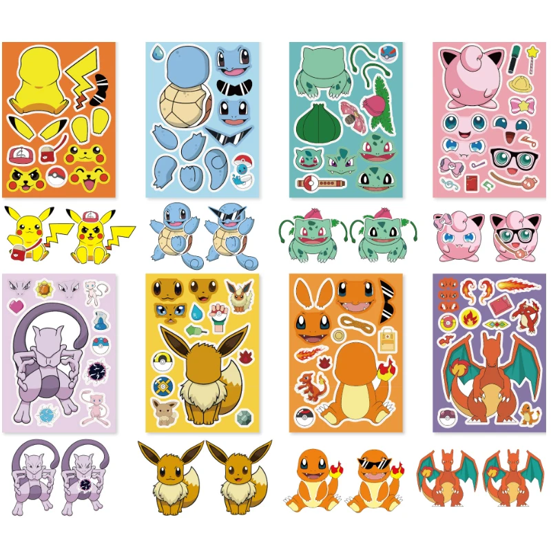 8PCS-Sheet-Pokemon-Puzzle-Anime-Stickers-Cartoon-Pikachu-Assemble ...