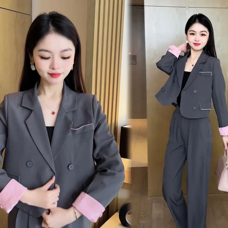 Woman S Spring Plus Size Retro Casual Blazer Wide Leg Pants Suit
