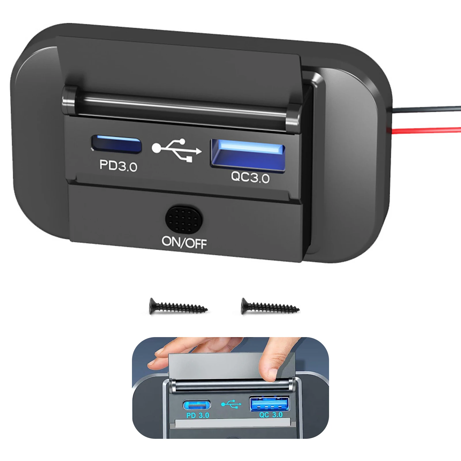 Dual-USB-Ports-Panel-Car-Fast-Charger-Socket-12V-24V-PD-Type-C-Charger ...