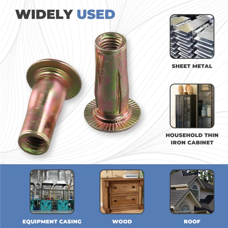 A23I-Multi-Grip Rivet-Nut, M8 Pre-Bulbed Shank Carbon Steel Color-Zinc-Plated Flat Head Threaded ...