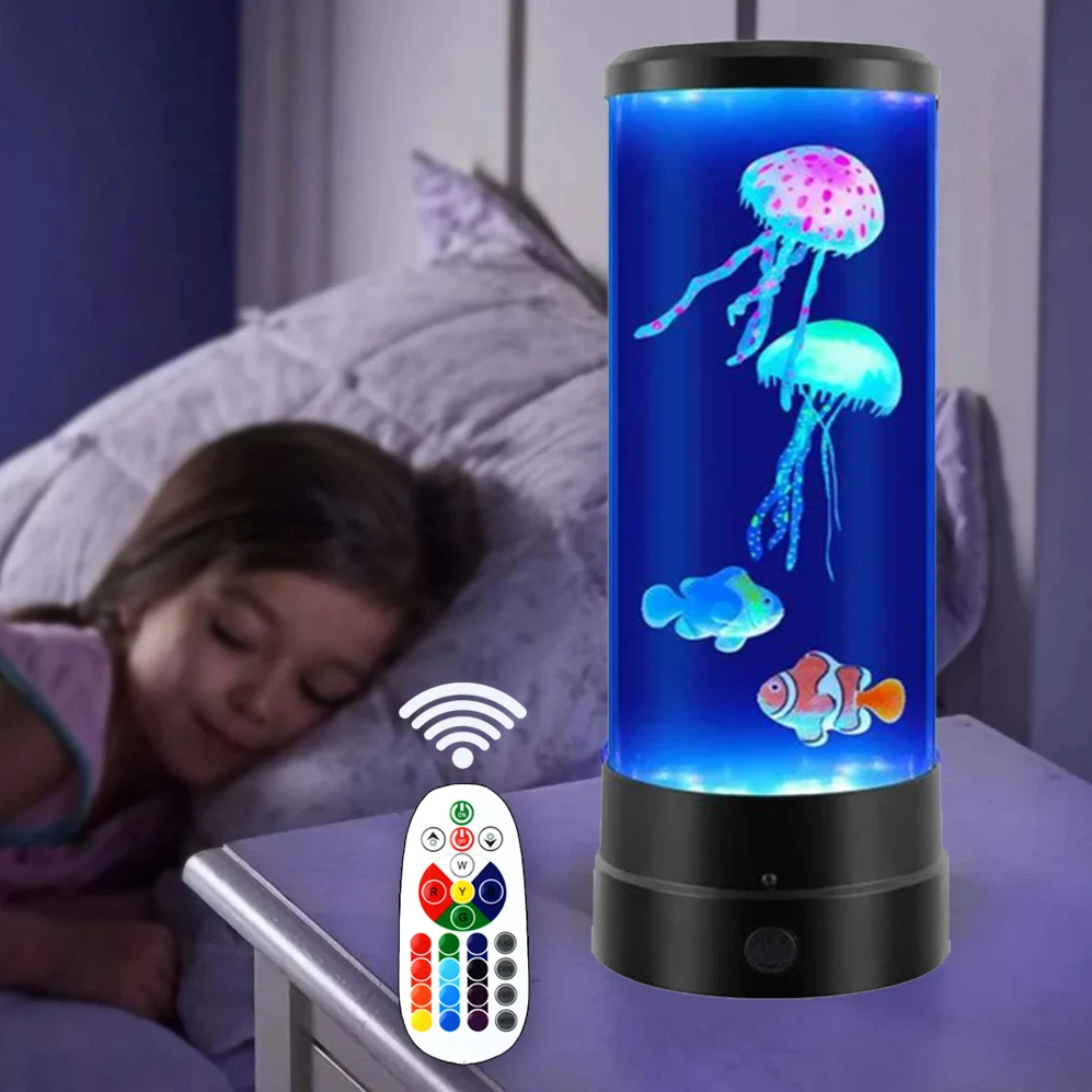 LED-Jellyfish-Fish-Night-Light-Remote-Control-Atmosphere-Table-Lamp ...