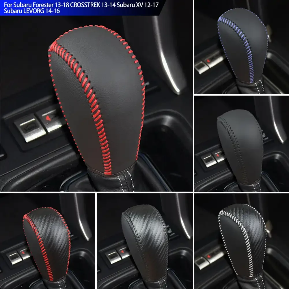 Car Leather Carbon Fiber Gear Head Collars Cover for Subaru Forester 13 ...