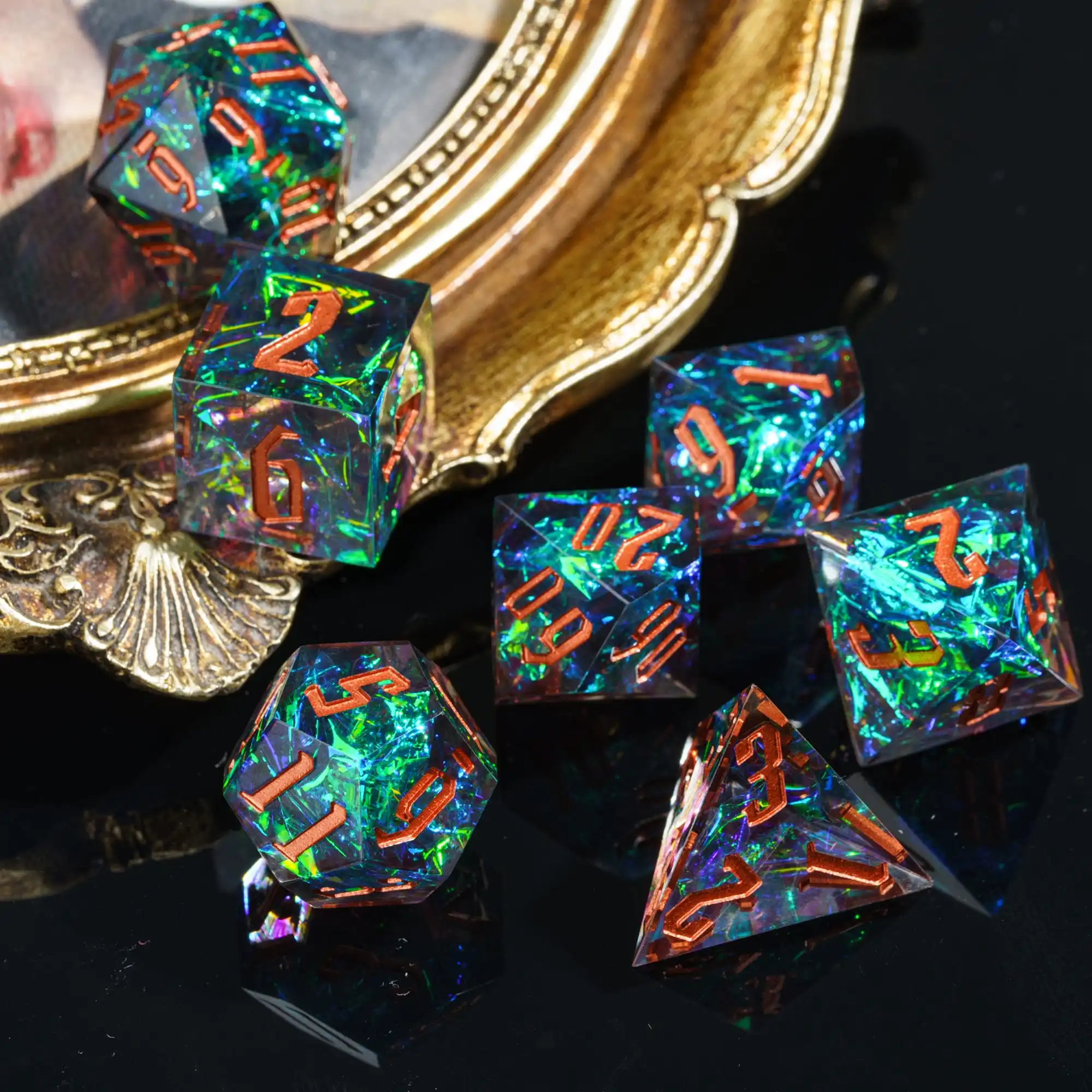 CRITALLIC-New-Sharp-Edges-Dice-7Pcs-Cellophane-D-D-Dice-D4-D20 ...