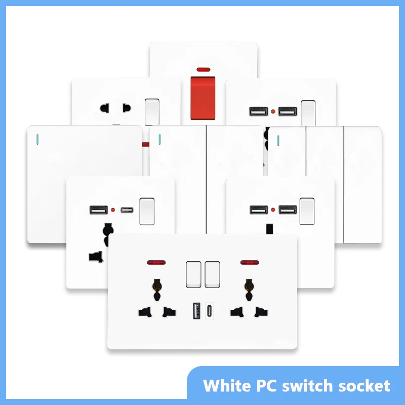 UK-Standard-Power-Socket-13A-Dual-USB-Plug-Type-C-Wall-Outlet-1-2-3gang ...