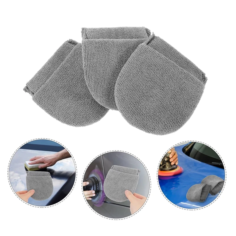 2pcs/6pcs Soft Microfiber Car Wax Applicator Mitts Polishing Sponge Wax ...
