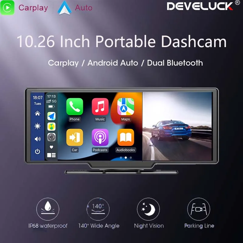 10-26-Inch-Portable-Car-DVR-Carplay-Android-Auto-4K-Dashcam-Front-1080P ...
