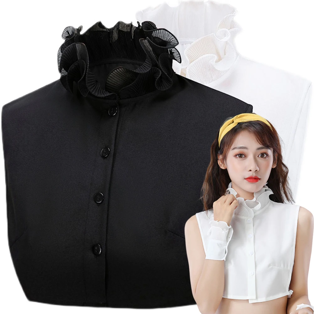 Ruffle-Stand-Collar-Fake-Cuffs-Decoration-Blouse-Detachable-Shirt ...