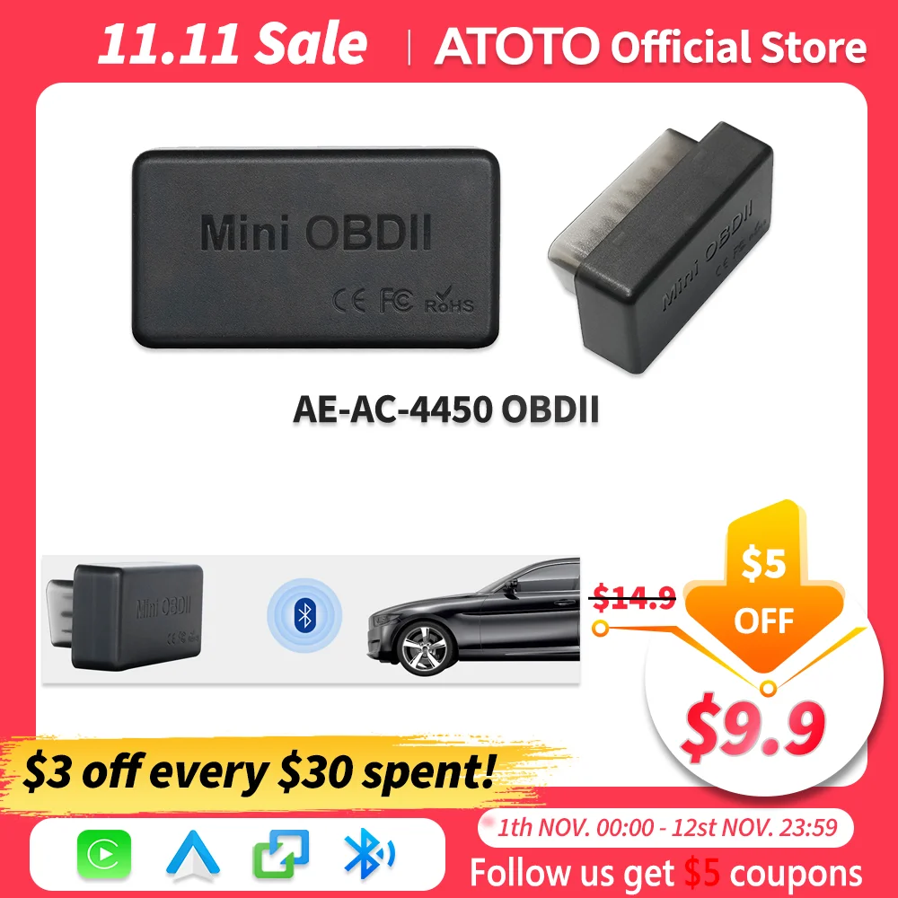 Atoto Obd2 Scanner Bluetooth For Android/ios Car Diagnostic Tool Check ...