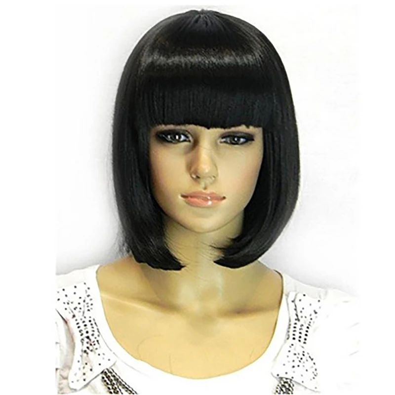 HAIRJOY-Straight-Black-Synthetic-Hair-Wigs-Full-Bangs-for-Women-Bob-Wig ...