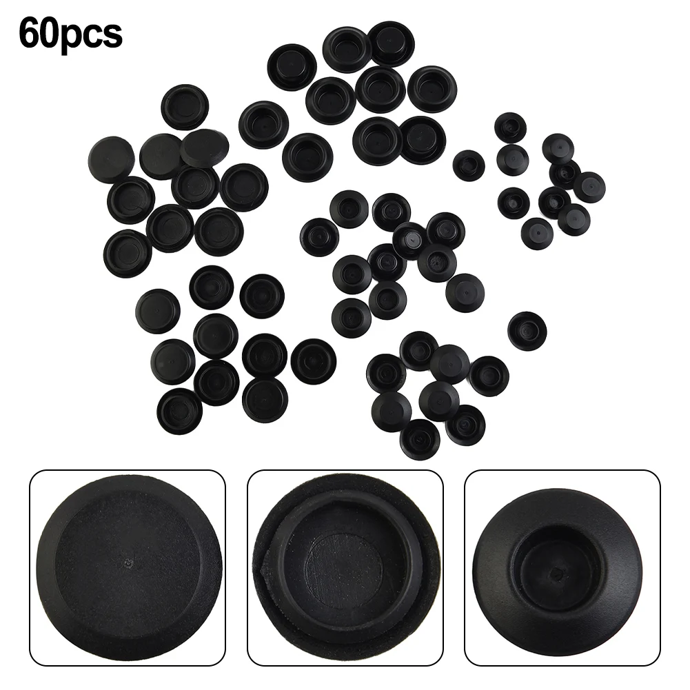 60Pcs-Flush-Mount-Black-Plastic-Hole-Plug-Assortment-Auto-Black-Plastic ...