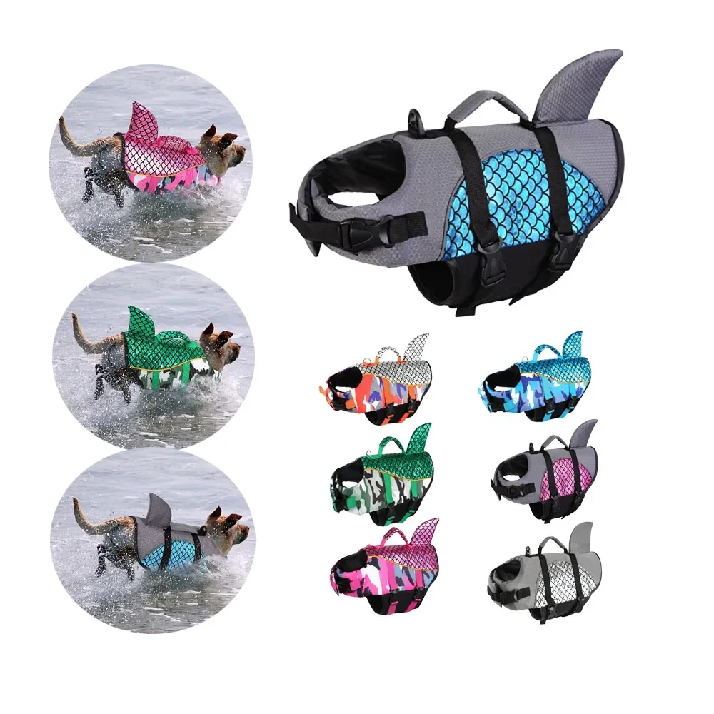 Dog Life Jacket Shark Pets Life Vest Adjustable Ripstop Dogs Swimming ...