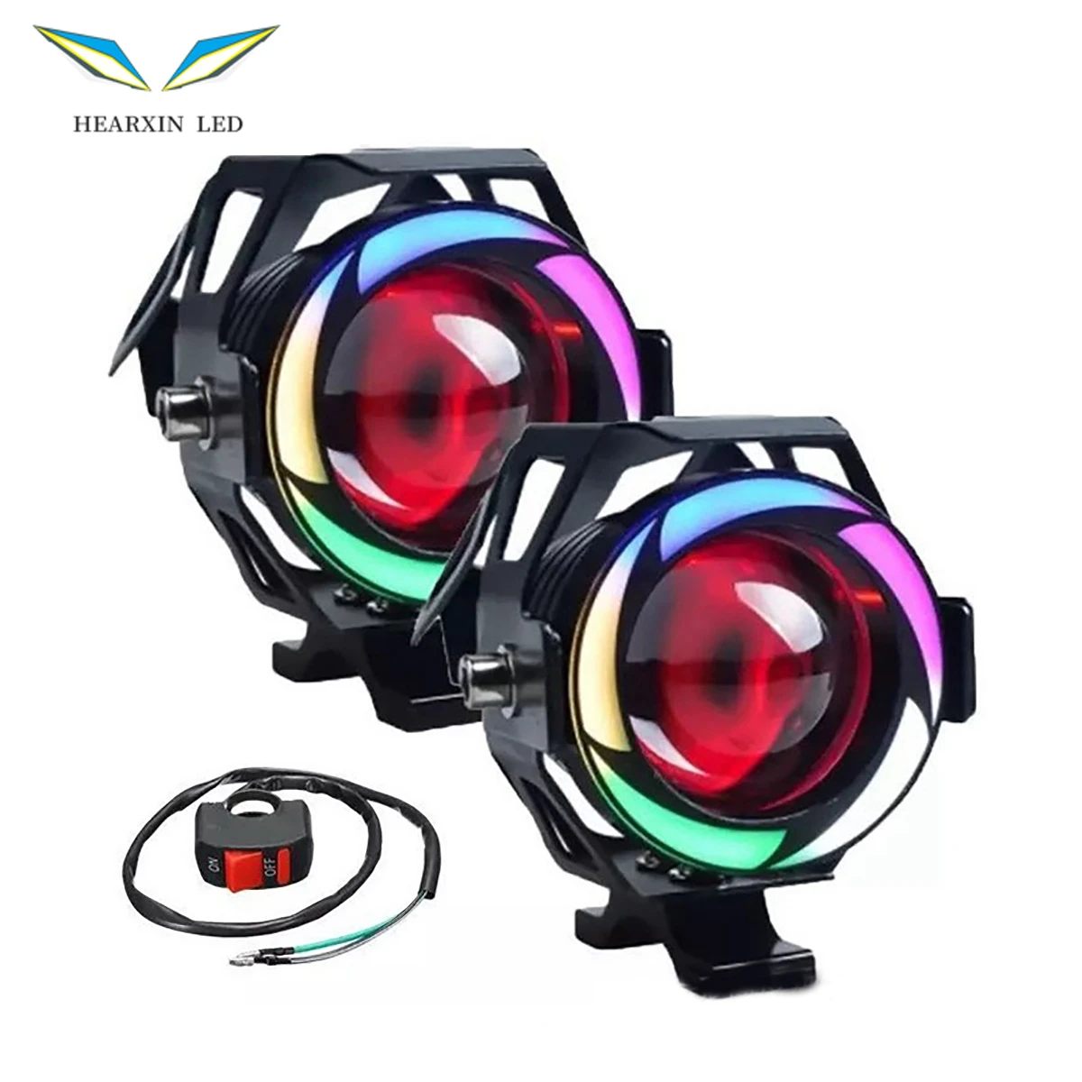 Led Motorcycle Headlight with Angle Eyes Additional Spotlights Fog ...