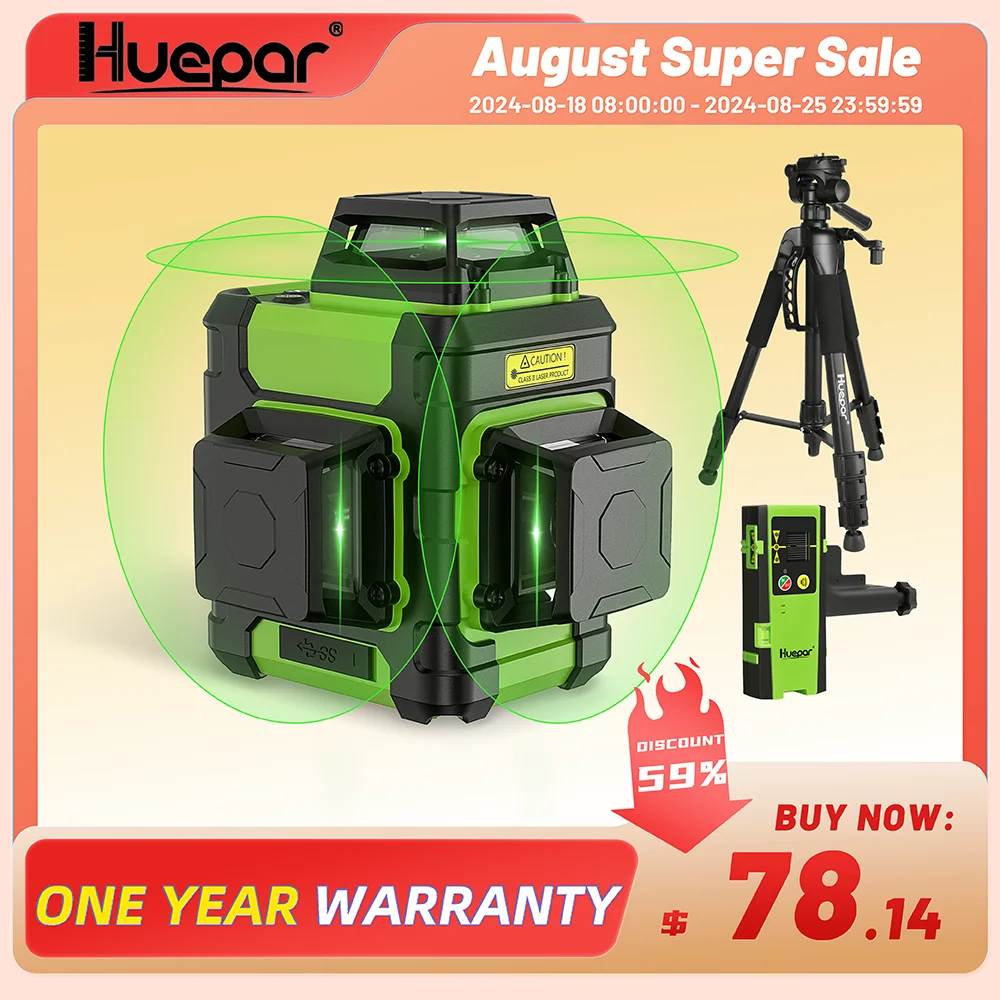 Huepar-3D-12-Lines-Cross-Line-Laser-Level-Self-Leveling-Outdoor-Green ...
