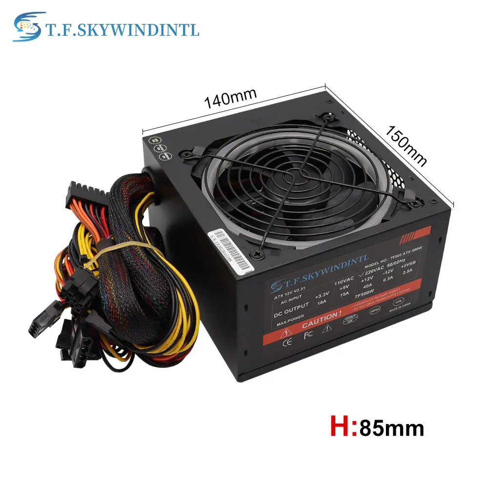Font 500W PSU ATX 12V Catu Daya PC Game Game Kipas RGB 500W, 50% OFF