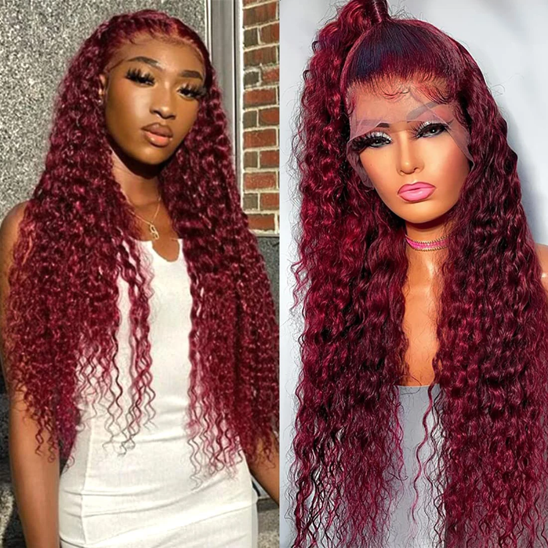 Burgundy HD Transparent 13x6 Lace Front Highlight Wig Human Hair Wigs ...