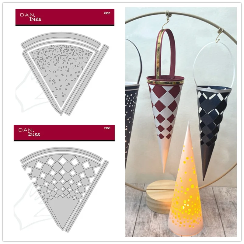 New-2023-Christmas-Metal-cutting-dies-3D-Cone-Lampshade-Basket-Pendant-Gift-Package-Box ...