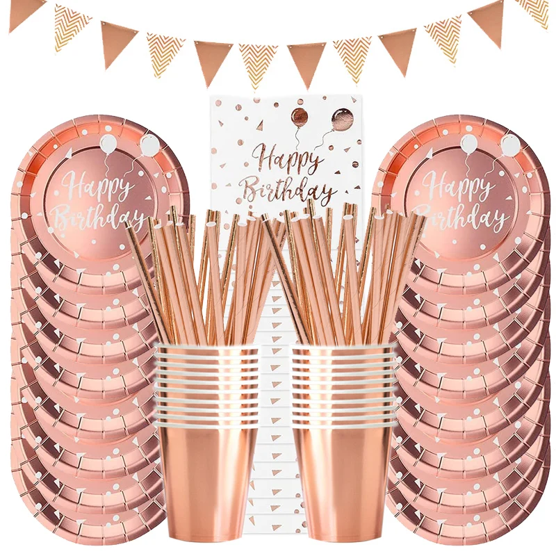 Rose-Gold-Party-Wegwerp-Servies-Set-Papieren-Bord-Cup-Kids-Girls-Adult ...