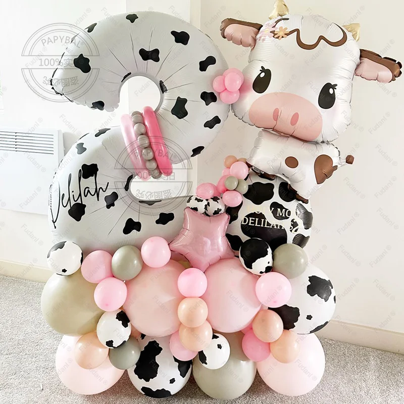 37PCS Animal Cow Themed Balloon Column 40inch Cow Number 1-9st Children ...