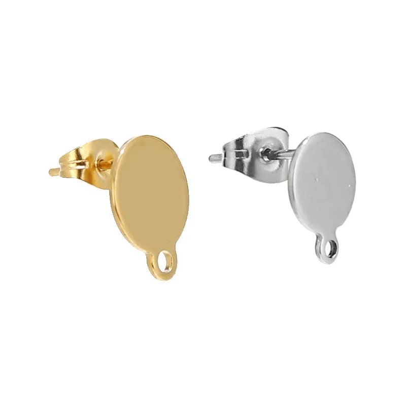10pcs Stainless Steel Gold Stud Earring Components with Hole Round ...