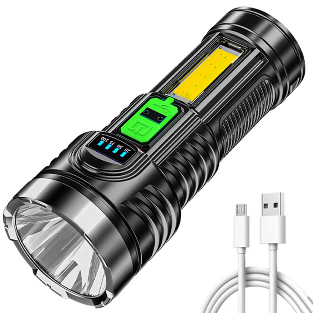 Powerful USB Rechargeable Flashlight 4 Modes LED Torch With Built-in ...